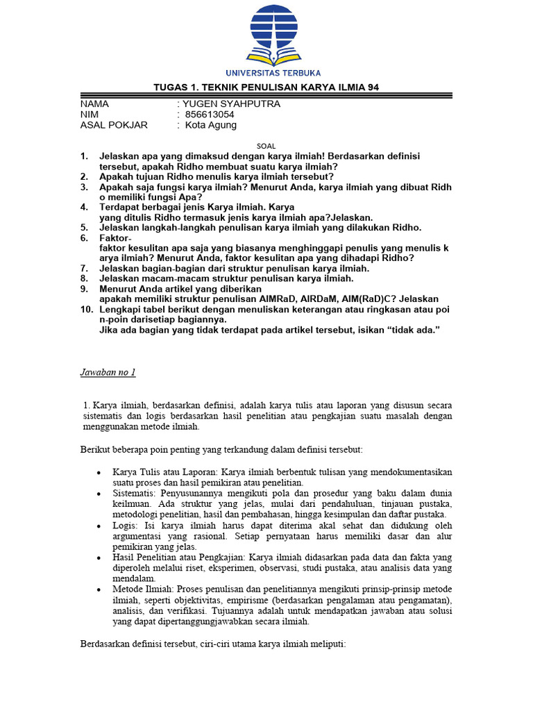 Tugas 1. Teknik Penulisan Karya Ilmia 94 | PDF