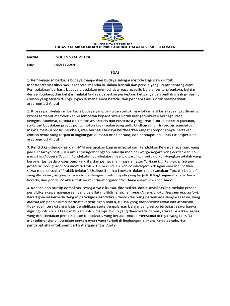 Tugas 2 Pembaharuan Pembelajaran Dalaam Pembelajaraan | PDF