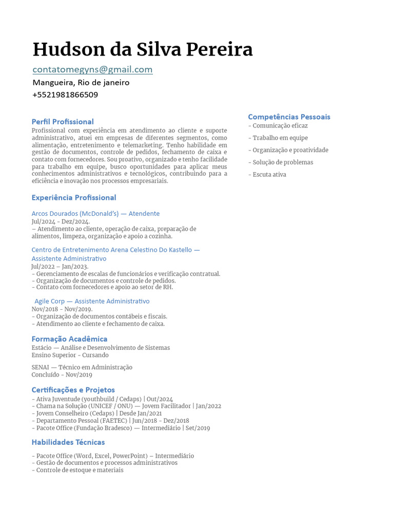 Curriculo Hudson Pereira | PDF