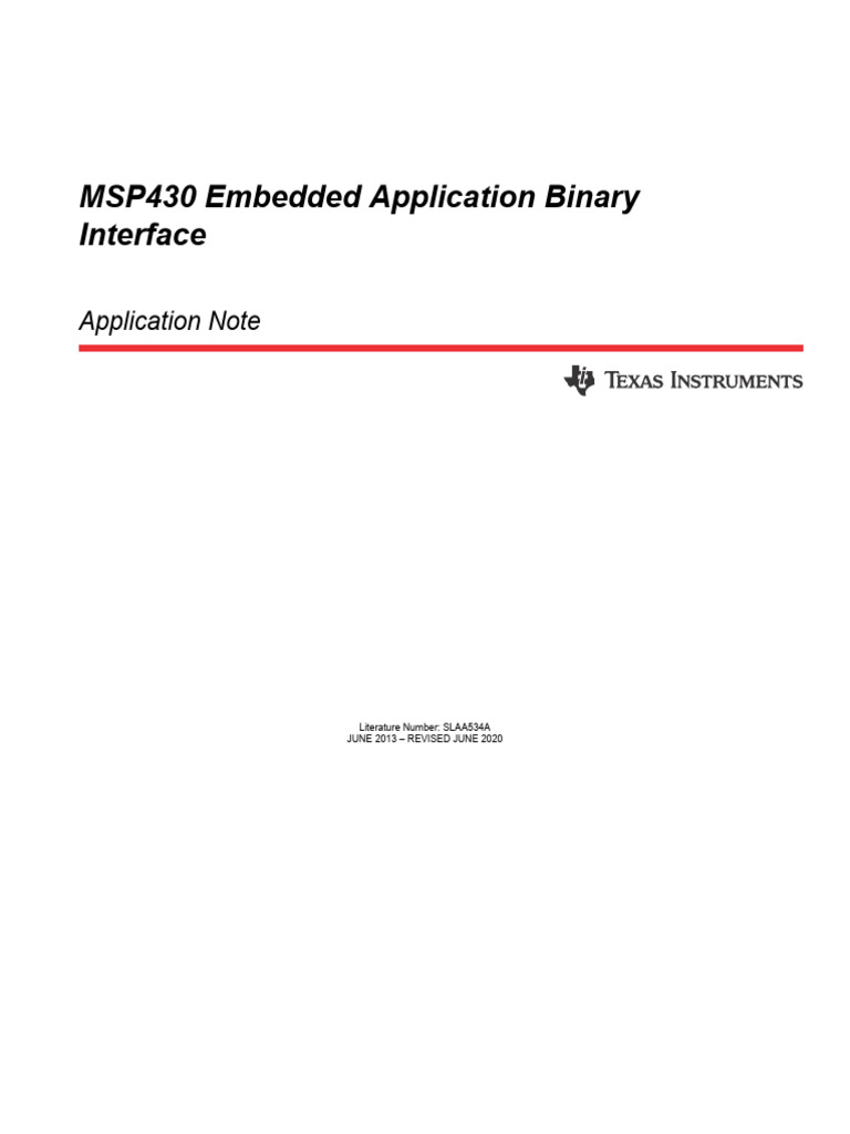 MSP430 Embedded Application Binary Interface (Rev. a) | PDF | C++ | Specification (Technical ...