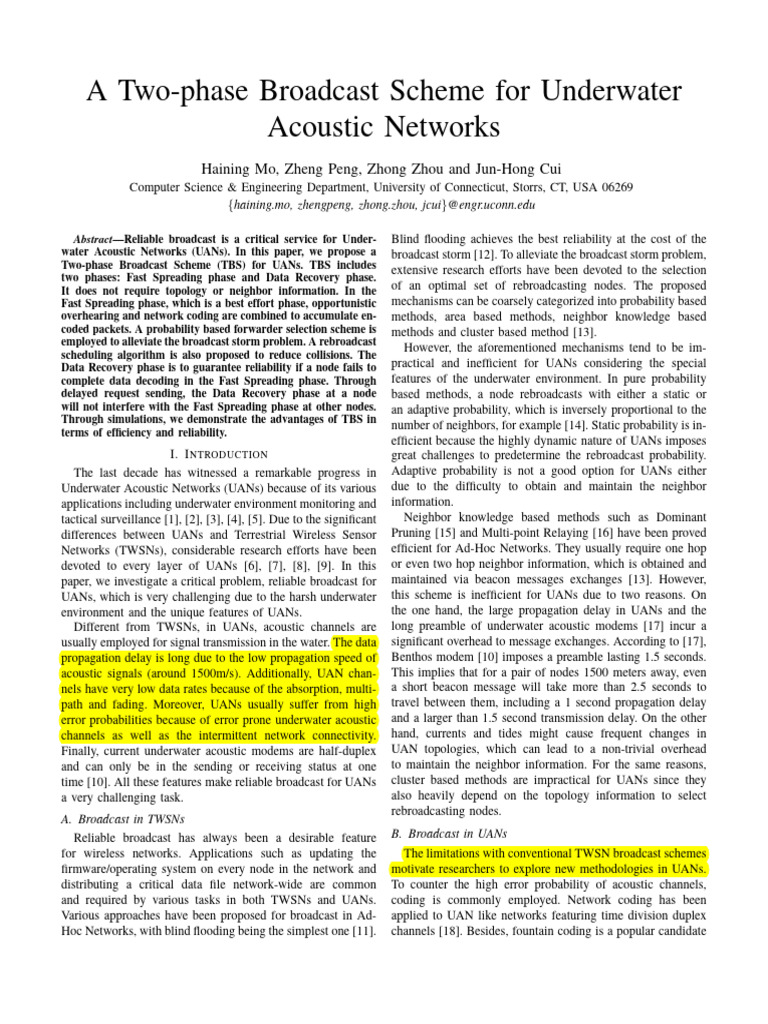 A Two-Phase Broadcast Scheme For Underwater | PDF | Computer Network | Telecommunications ...
