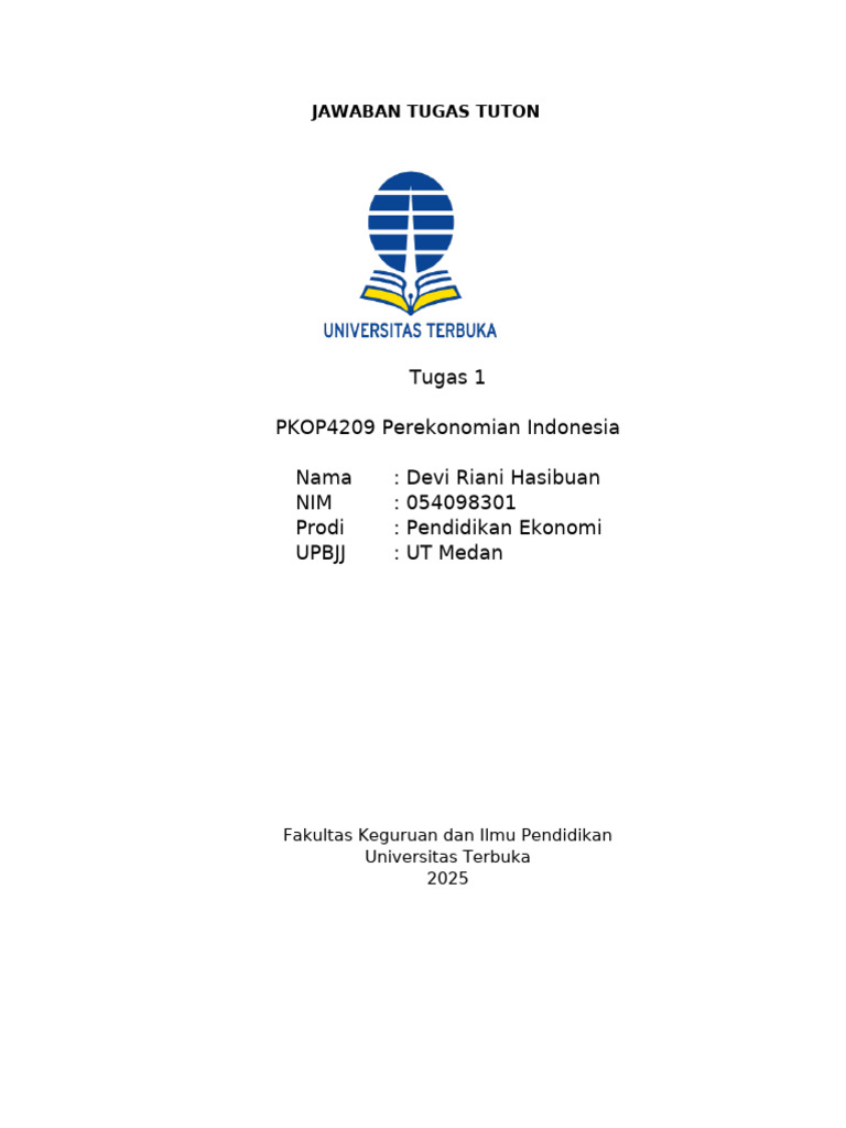 Jawaban Tugas Perekonomian Indonesia Devi | PDF