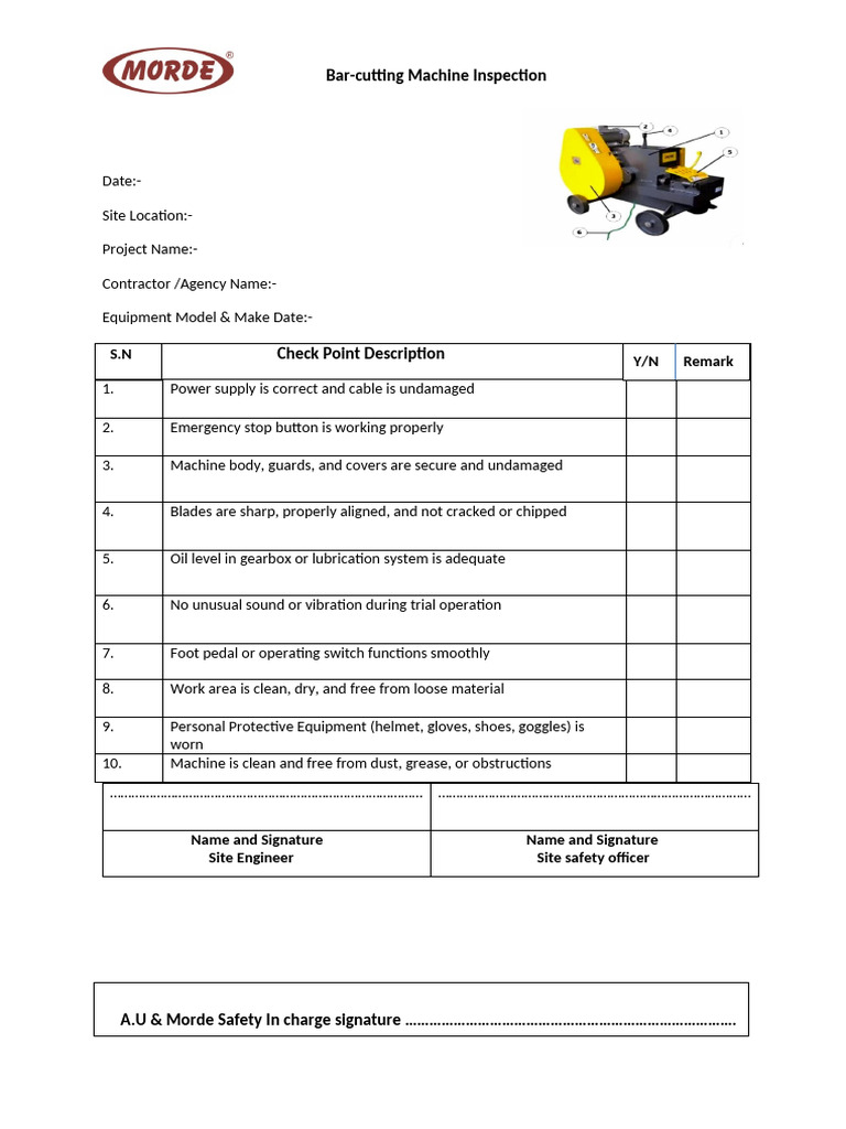 Bar Cutting Machine-Checklist | PDF