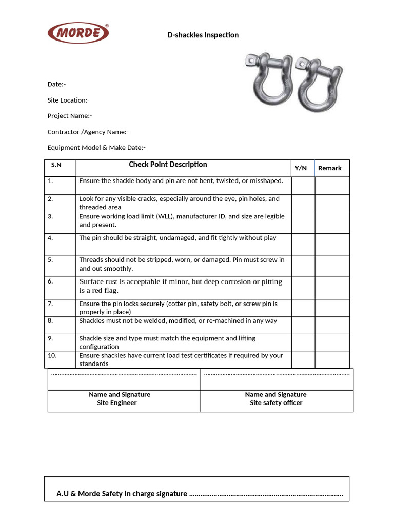 D-Shackle Inspection Checklist | PDF