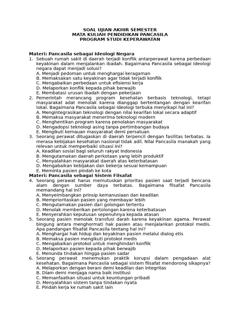 Soal UAS Pancasila STIKES | PDF