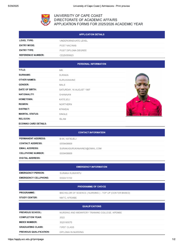 Ucc Application Form | PDF