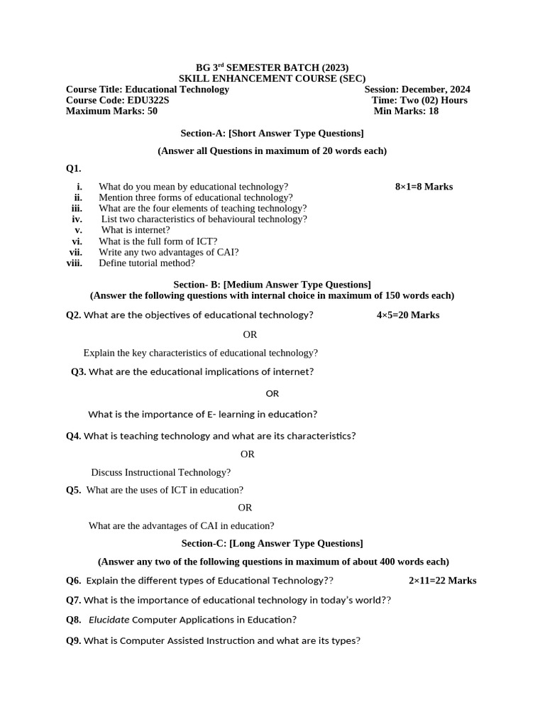 Educational Technology 3rd Sem Paper | PDF