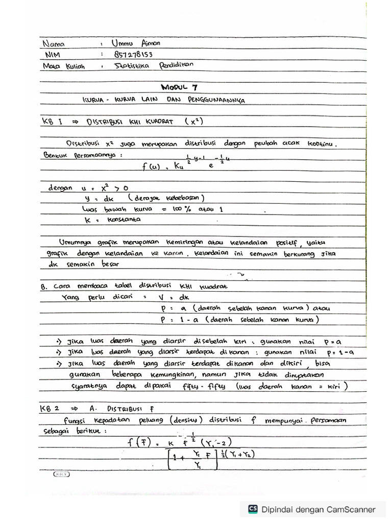 Ummu Aiman - 857278153 - Resume Modul 7 Statistika Pendidikan | PDF