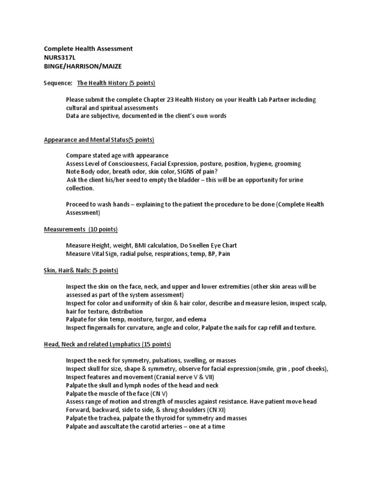 Complete Health Assessment | PDF | Neck | Pulse