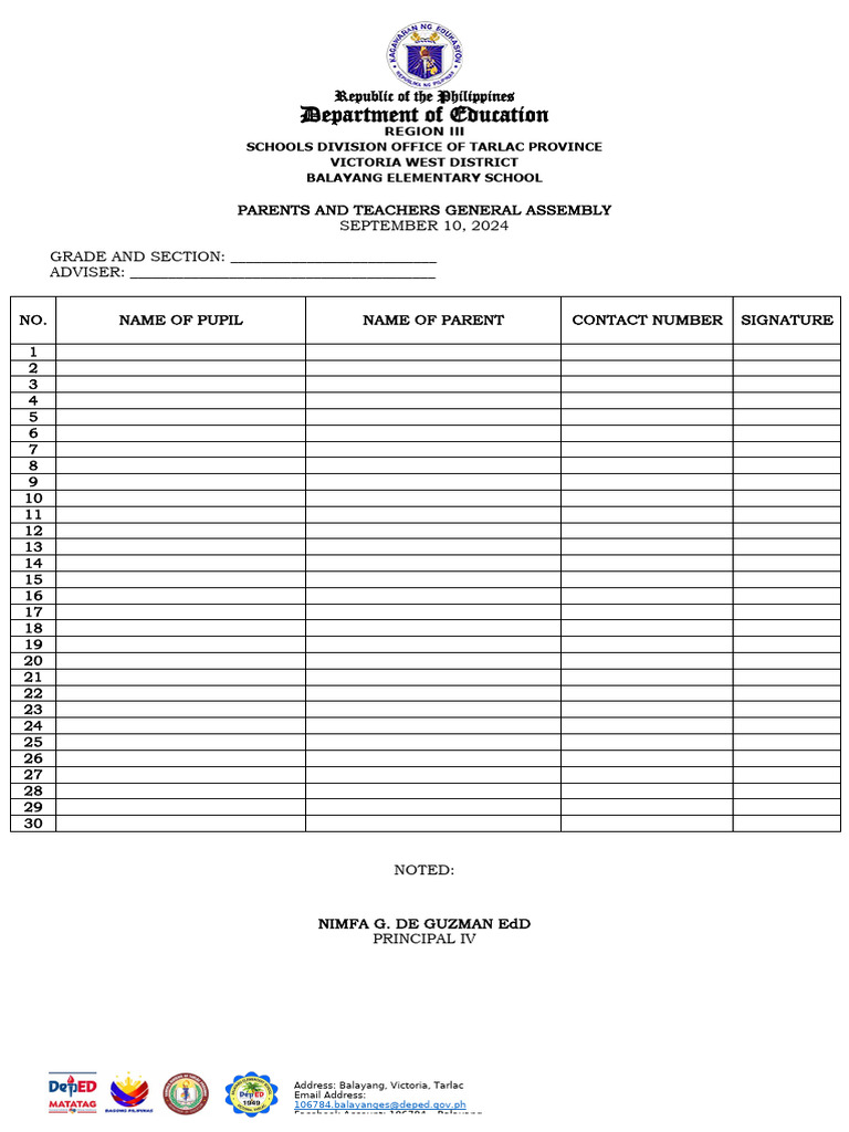 Balayang Elementary School Assembly Form | PDF