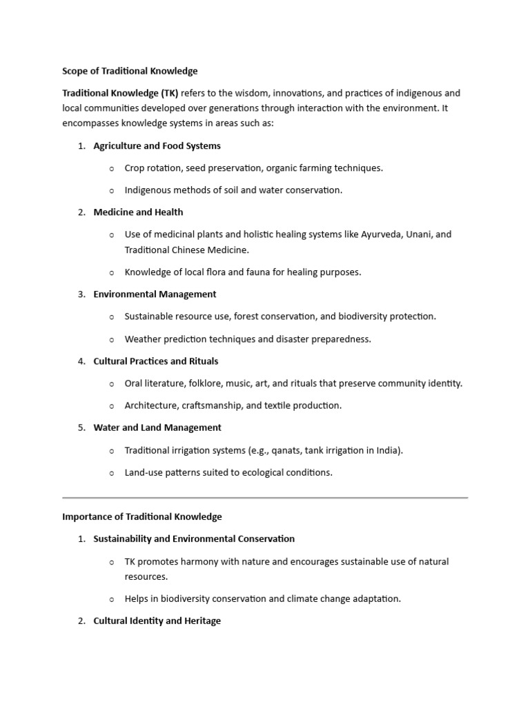 Scope of Traditional Knowledge | PDF | Ayurveda | Traditional Knowledge