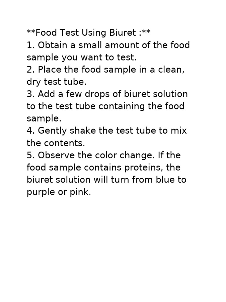 Food Test Using Biuret | PDF