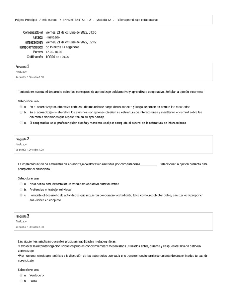 Examen 21-10-2022 Taller de Aprendizaje Colaborativo | PDF