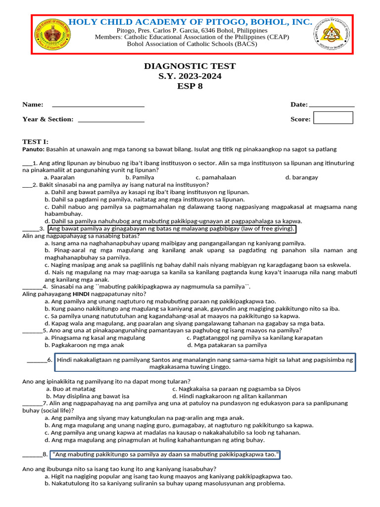 Esp 8 Diagnotic Test | PDF