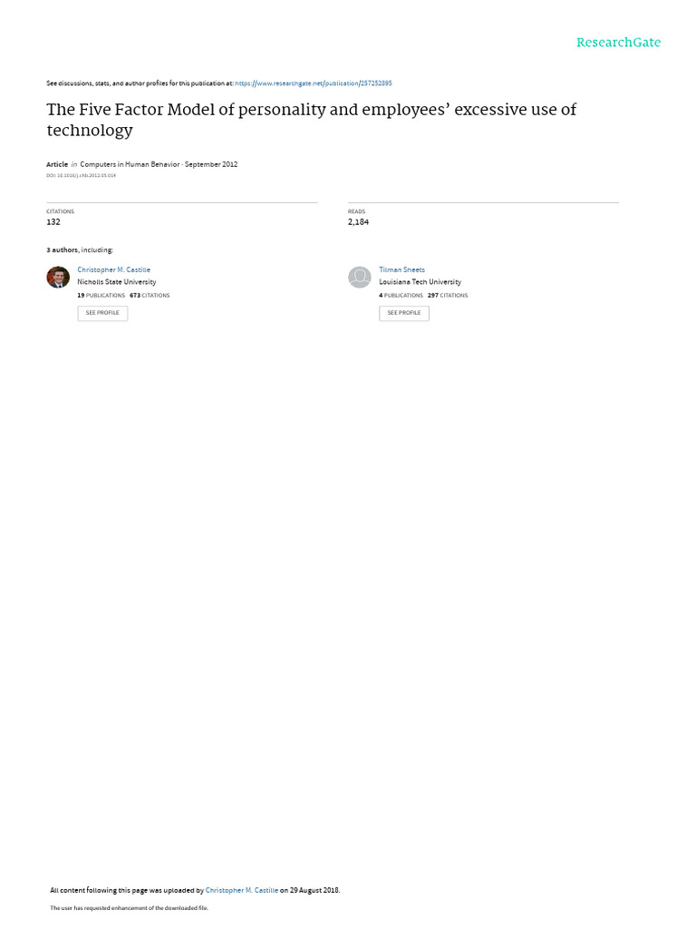 The Five Factor Model of Personality and Employees | PDF | Extraversion And Introversion ...