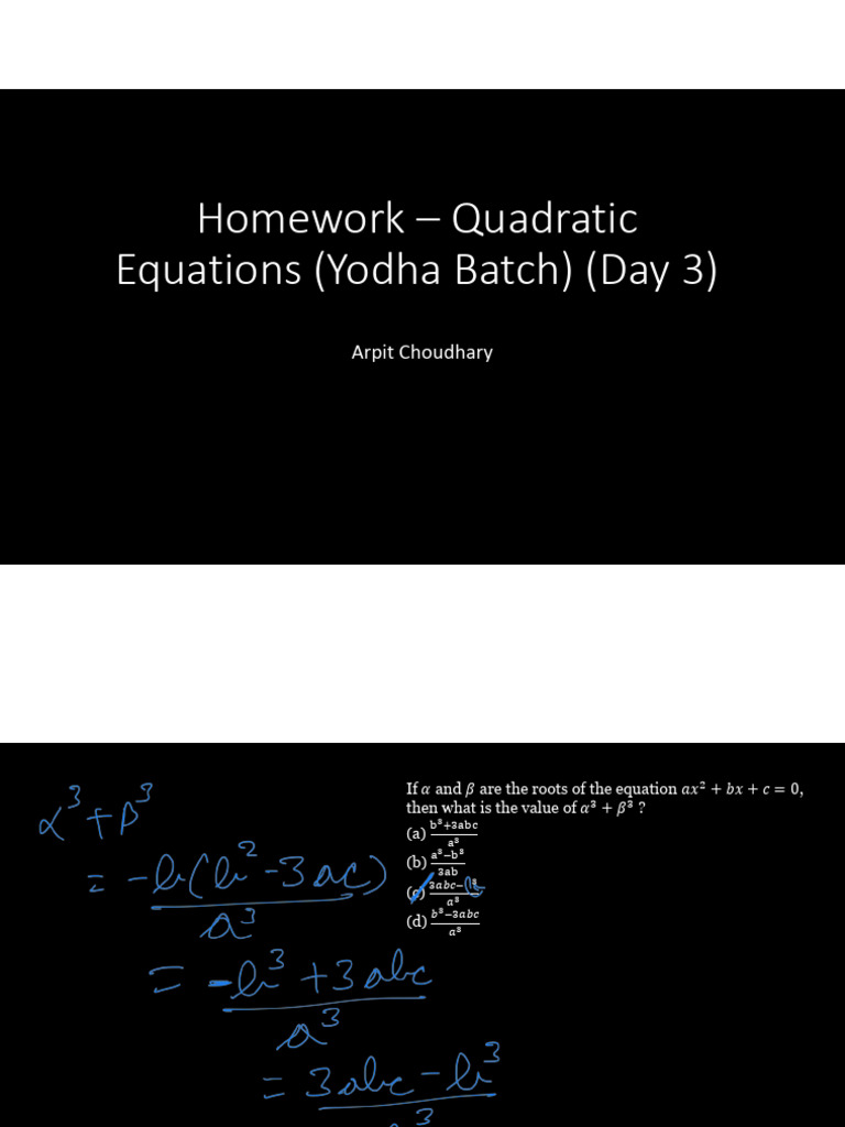 Quadratic Equations - Yodha Batch (Homework Day 3) | PDF