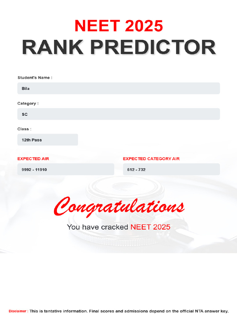 NEET 2025 Rank Prediction | PDF