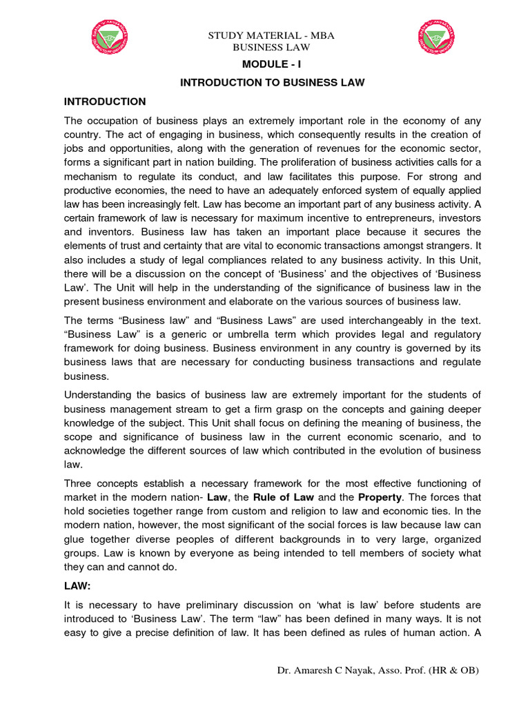 Study Material - MBA - 01 - BL - Module - I - Introduction | PDF | Business | Marketing