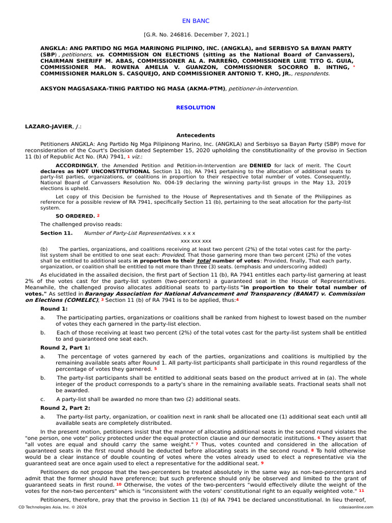 ANGKLA Ang Partido NG Mga Marinong Pilipino | PDF | Equal Protection ...