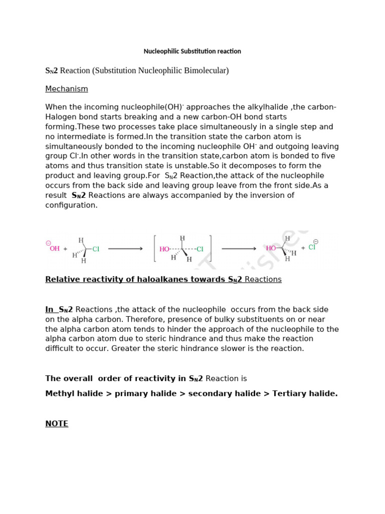 Nucleophilic Substitution Reaction | PDF | Chemical Reactions | Organic ...