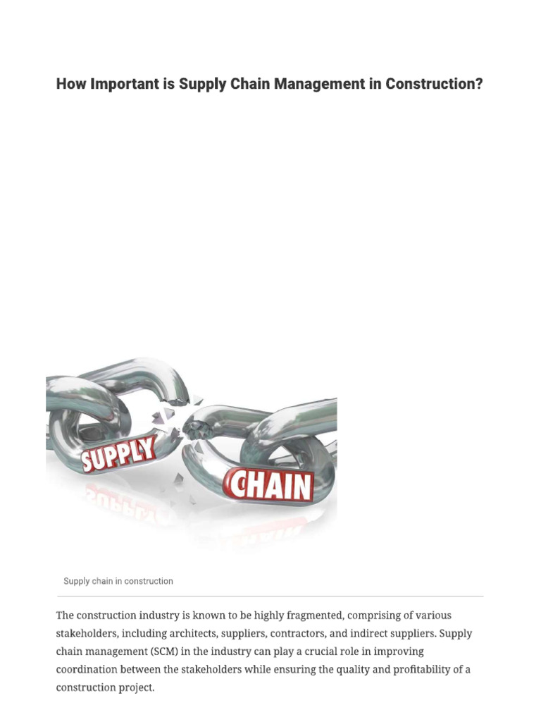 How Important Is Supply Chain Management in Construction | PDF