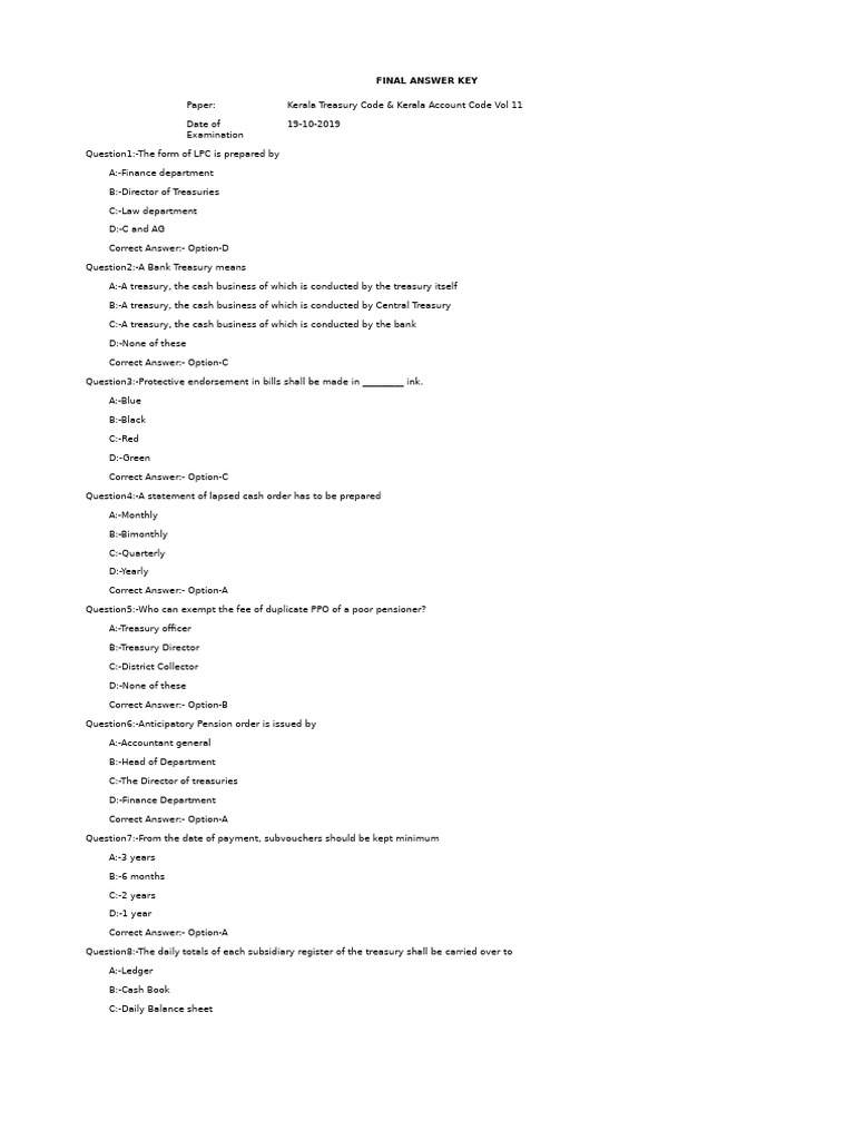 202 Account Test (Higher) - Kerala Treasury Code-2019 | PDF | Banks ...