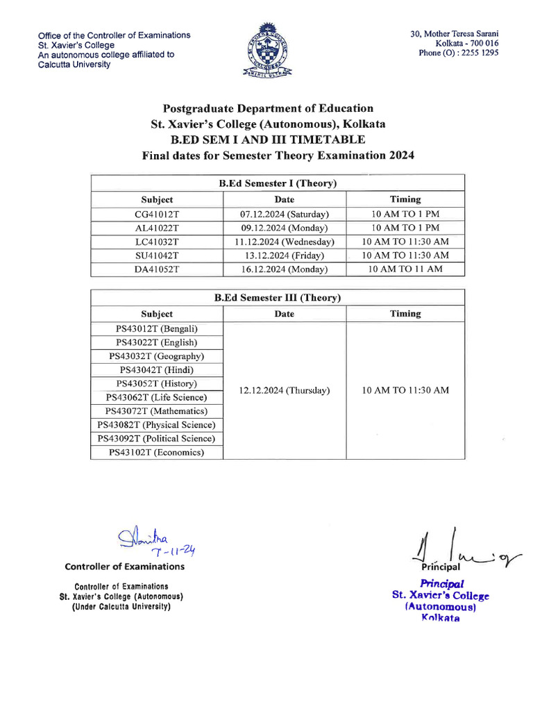 B.ed Time Table Final | PDF
