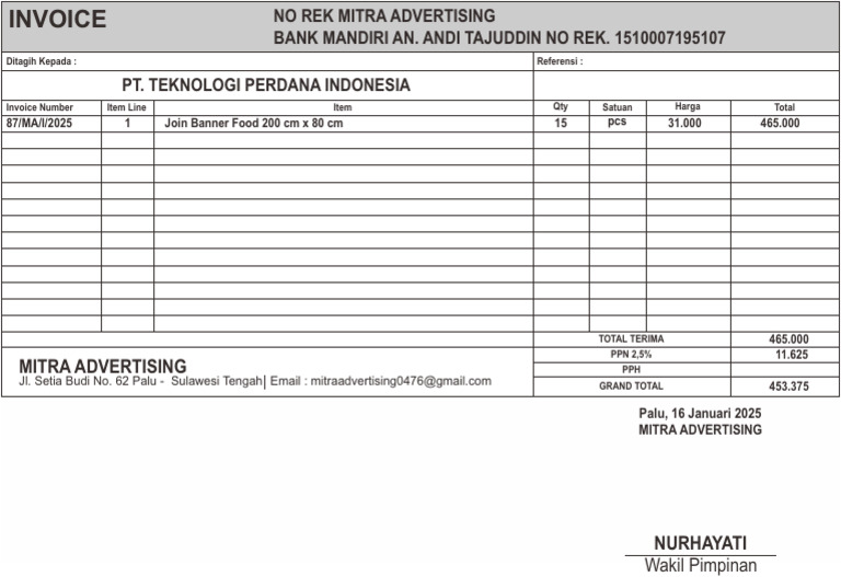 Invoice Mitra Advertising Palu | PDF