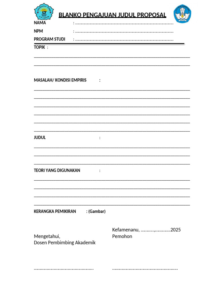 Blanko Pengajuan Judul Proposal | PDF