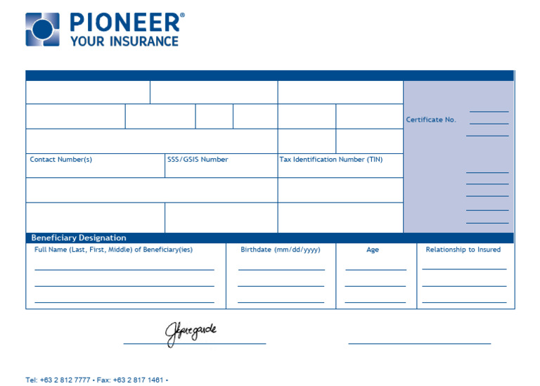 Pioneer Life Group Insurance Form | PDF