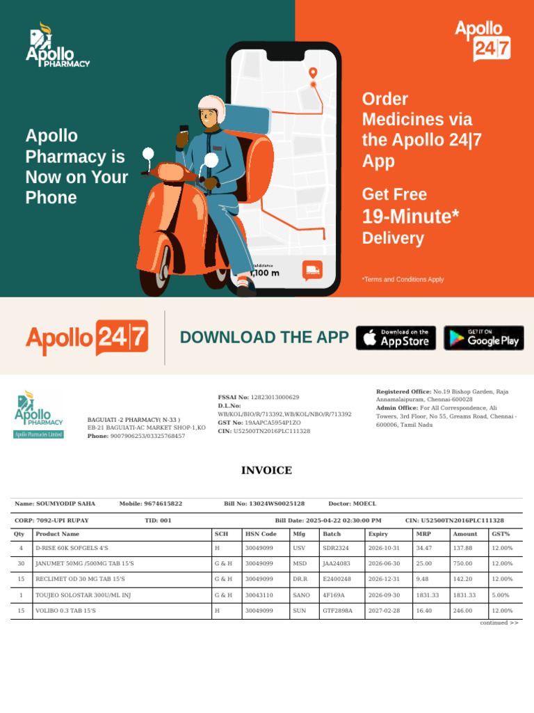 Apollo Medicine InvoiceApr 22 2025 20 18 | PDF | Health Care | Pharmacy