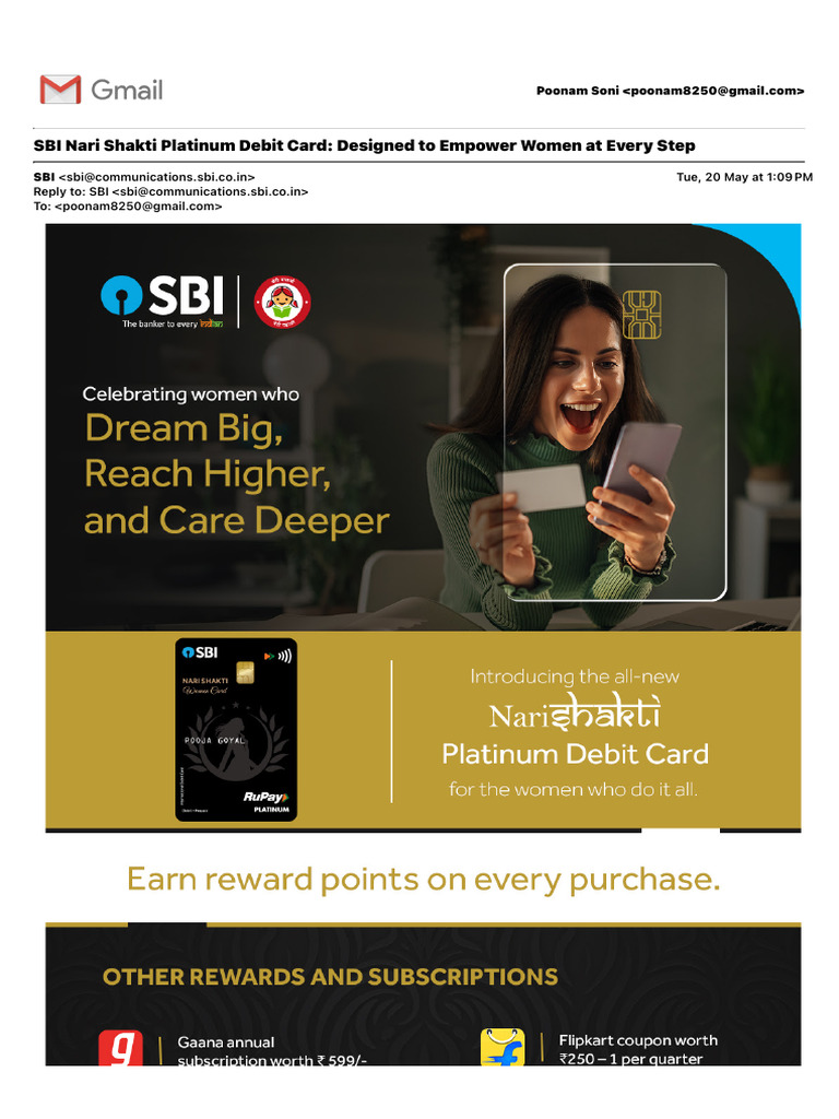 SBI Nari Shakti Platinum Debit Card - Designed To Empower Women at Every Step | PDF