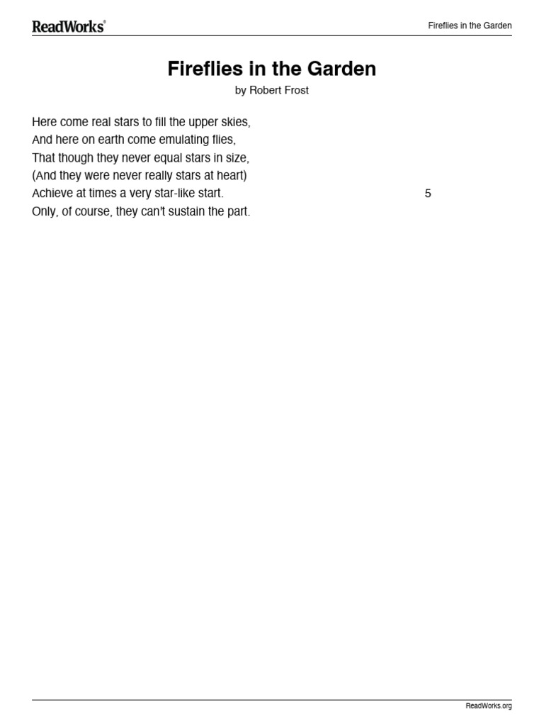 Fireflies Poem and Comprehension Questions | PDF