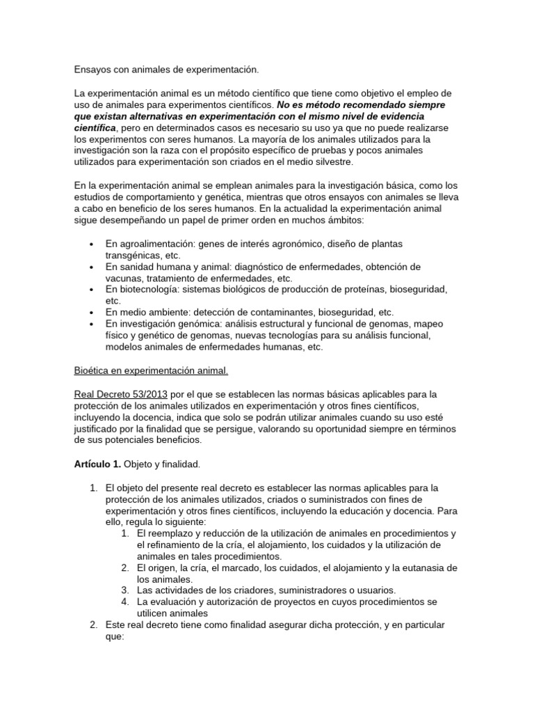 Ensayos Con Animales de Experimentación | PDF | Pruebas en animales ...