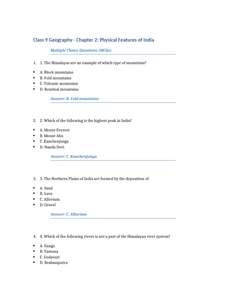 Class 9 Geography Ch 2 MCQs with Answers | PDF