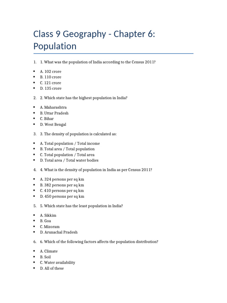 Class 9 Geography Chapter 6 MCQ | PDF