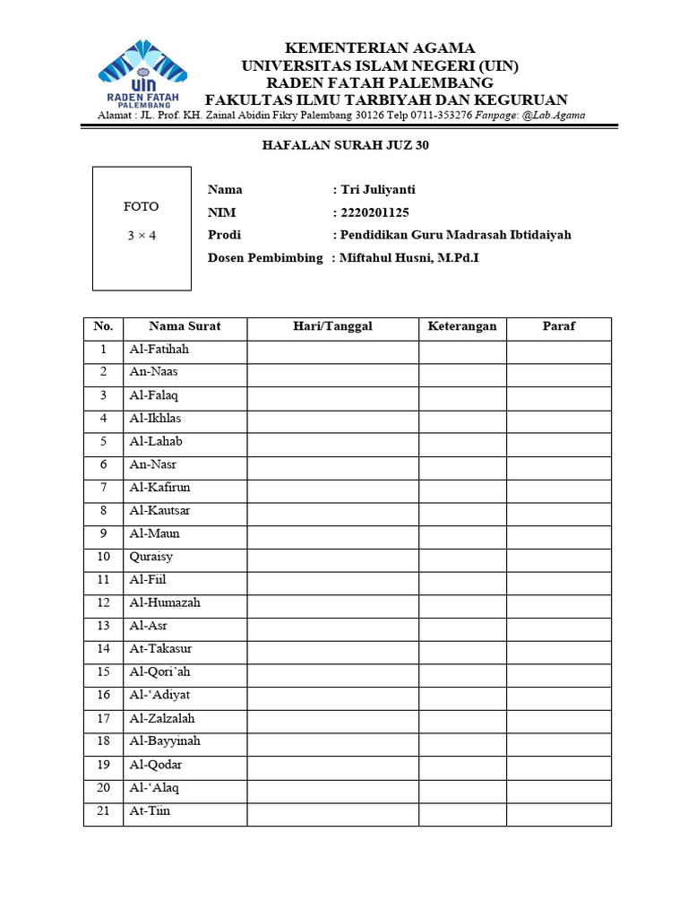 Hapalan Surah Juz Tahfidz Evi-2 | PDF