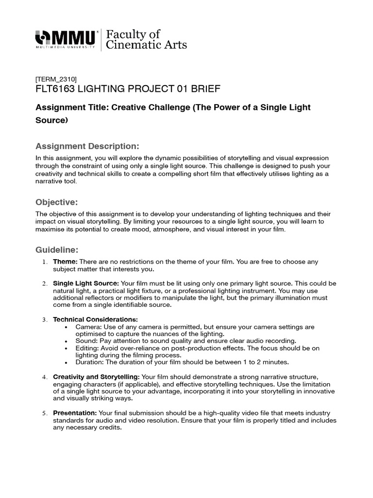 (2410) Flt6163 - Lighting - Project 01 Brief | PDF | Storytelling ...