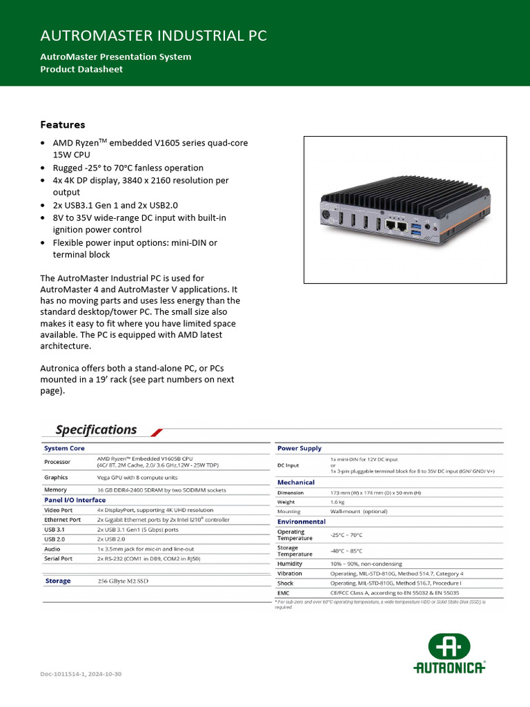 AutroMaster Industrial PC Datasheet Eng | PDF
