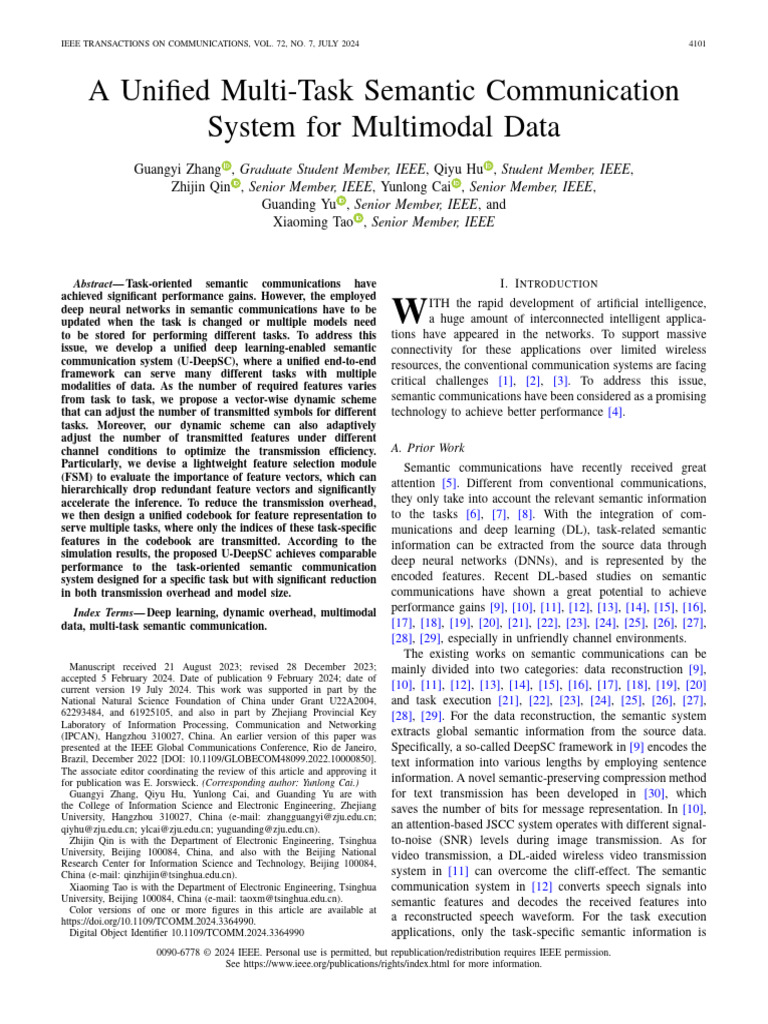 A Unified Multi-Task Semantic Communication System For Multimodal Data | PDF | Communication ...