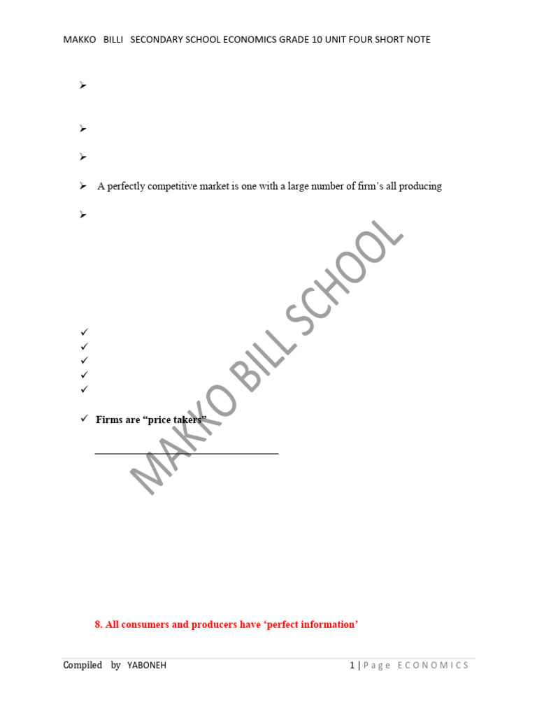 Grade 10 Economics Short Notes | PDF | Perfect Competition | Monopoly