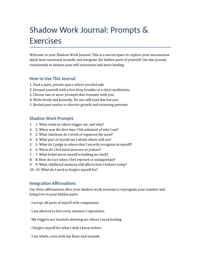 Shadow Work Journal Prompts and Exercises | PDF