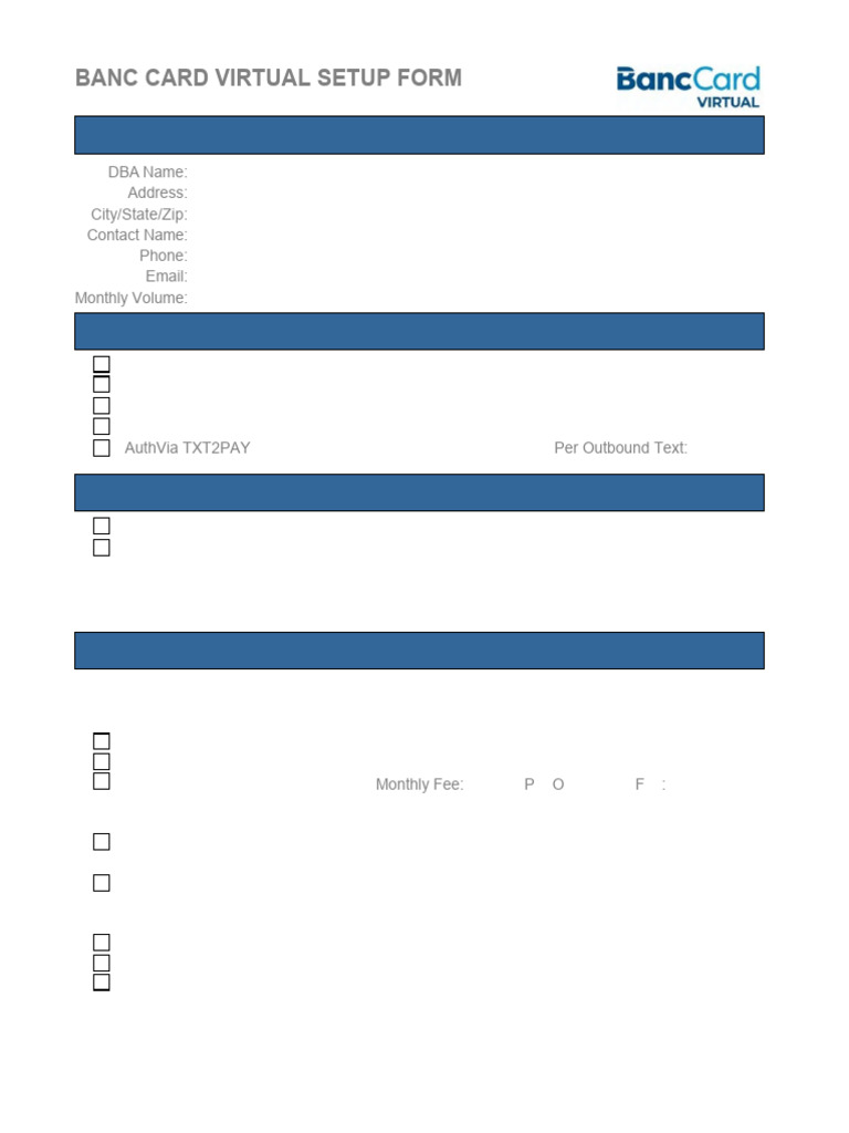 Banc Card Set Up Form BYA 2024 | PDF