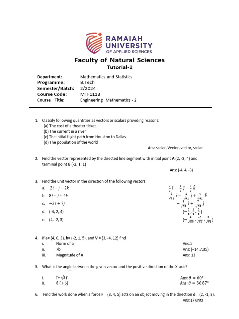 Updated MTF111B Tutorial 1 Solution Key | PDF | Rotation | Euclidean Vector