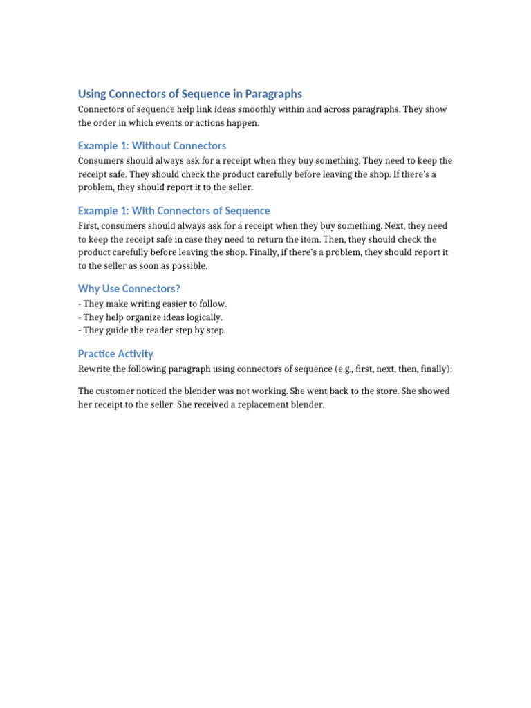 Connectors of Sequence Handout | PDF