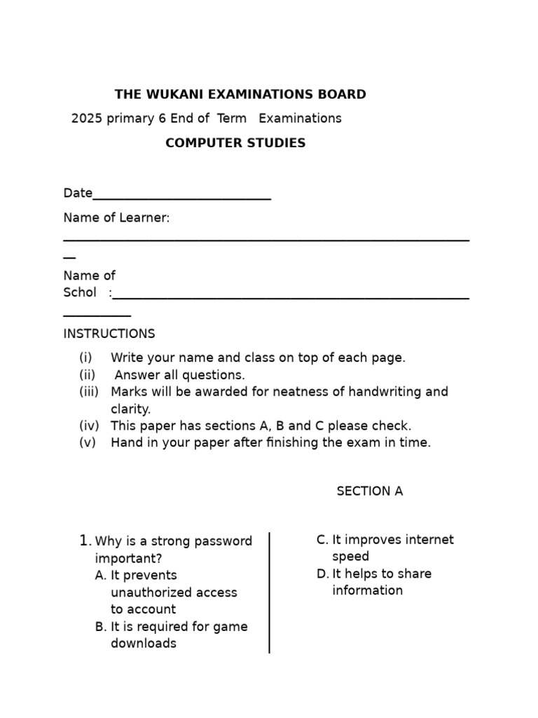 P6 Computer End of Term 2 Exams | PDF | Button (Computing ...