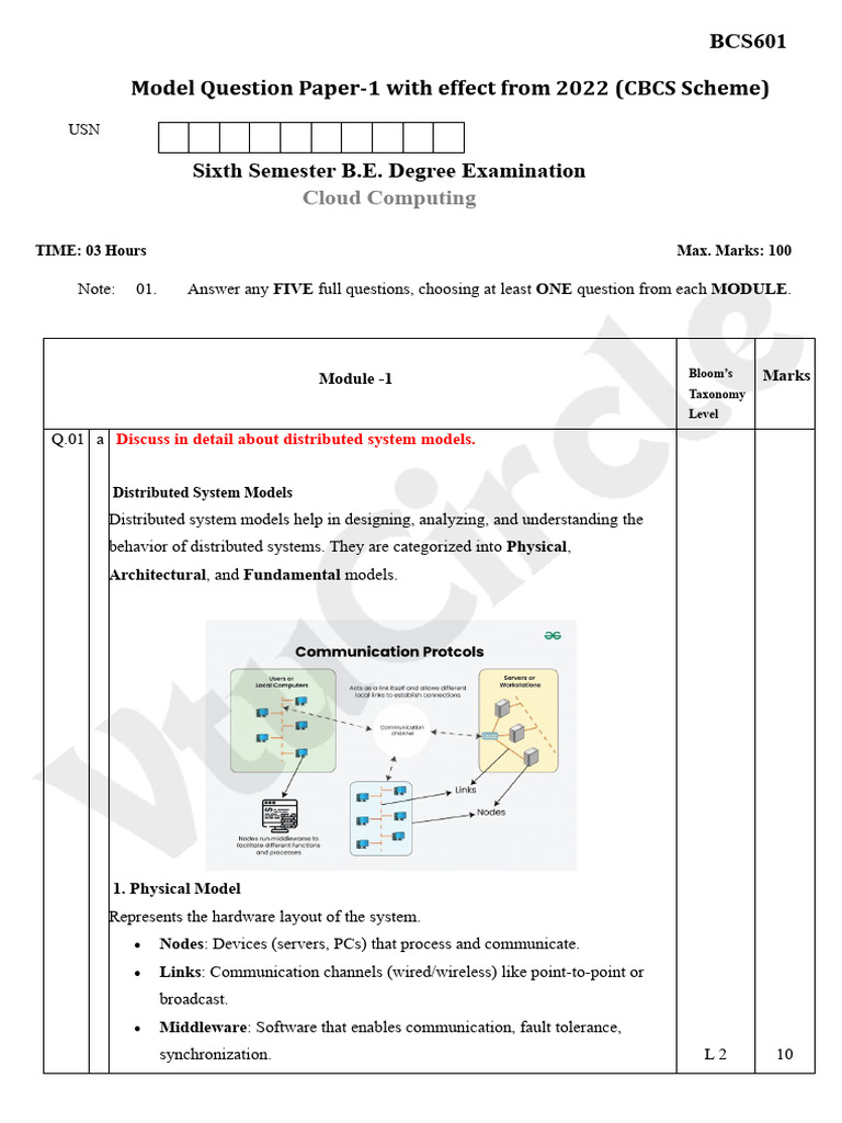 BCS601 Model Set 1 Paper Solution | PDF | Peer To Peer | Cloud Computing