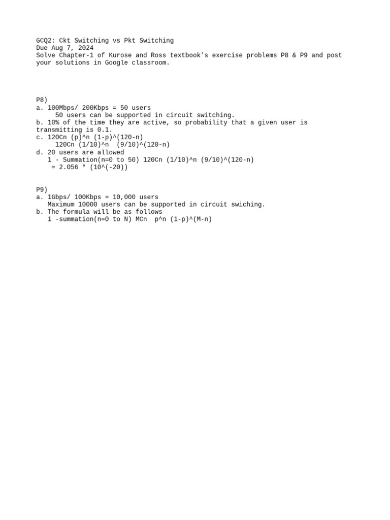 GCQ2 - CKT Switching Vs PKT Switching | PDF