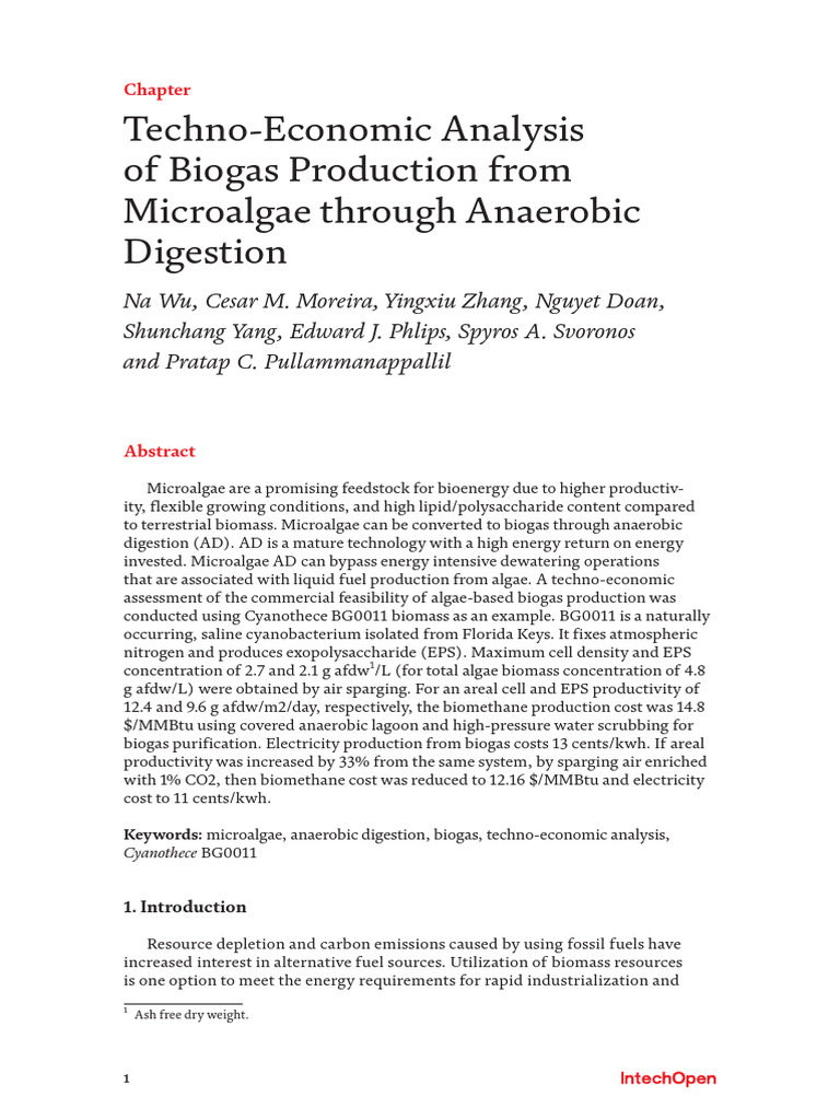Techno-Economic Analysis of Biogas Production From MicroAlgae | PDF | Algae Fuel | Biofuel