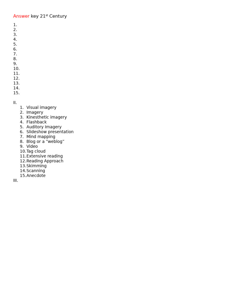 21st Century Reading Answer Key | PDF